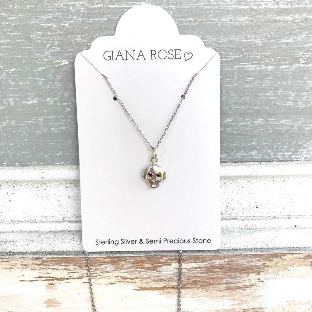 WD113SB-STERLING SILVER BONEHEAD BOY BLACK DIAMOND EYES 16 IN CHAIN NE ...